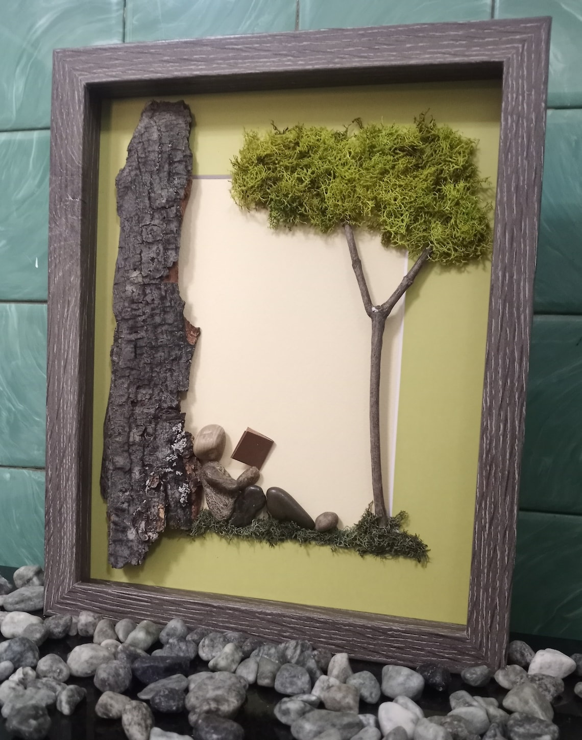 Framed Pebble Art Reading in Nature - Etsy