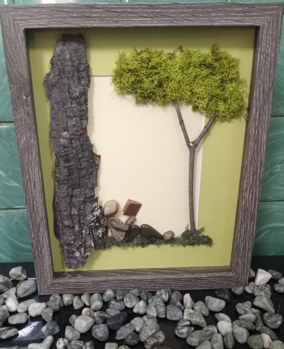 Framed Pebble Art Reading in Nature - Etsy