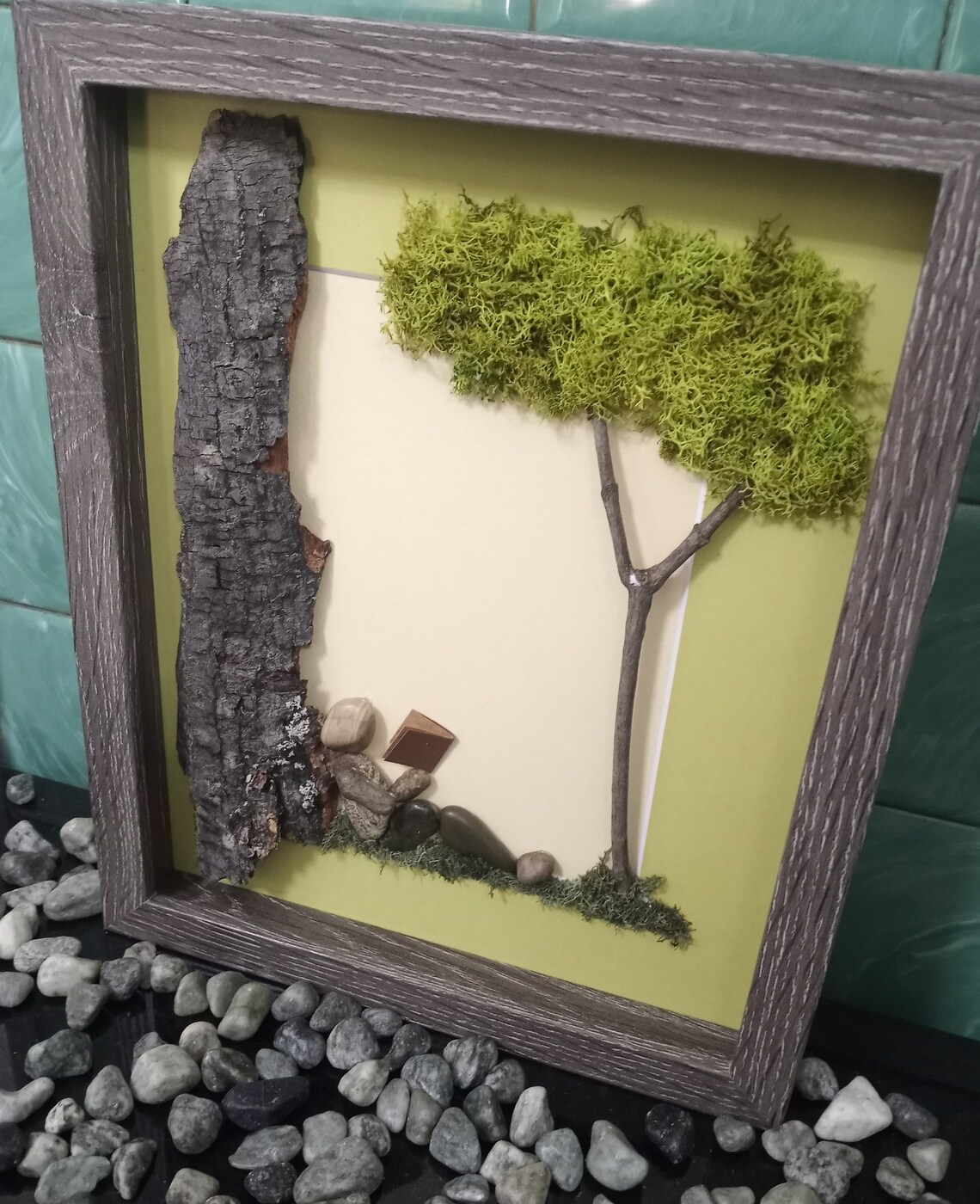 Framed Pebble Art Reading in Nature - Etsy