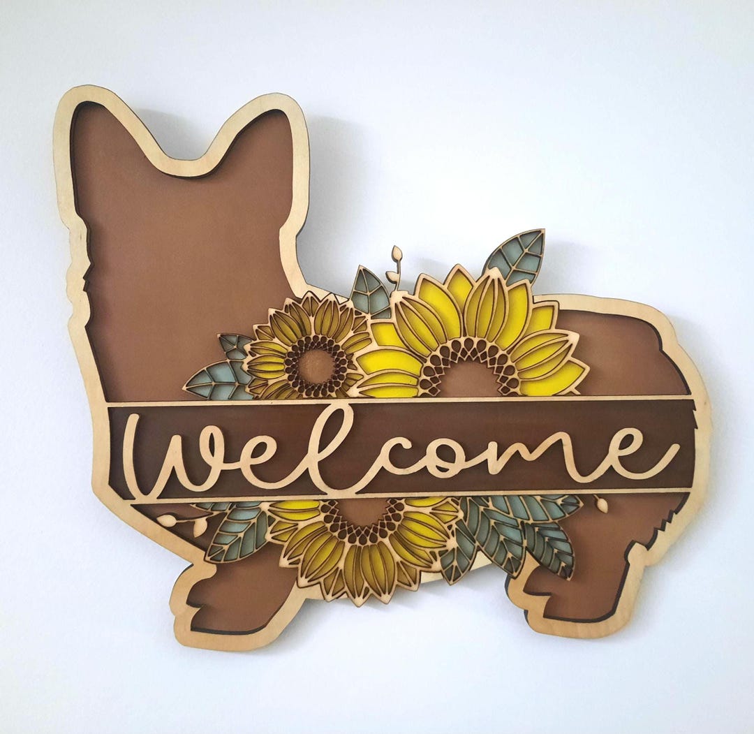 Sunflower Corgi Welcome Sign - Etsy