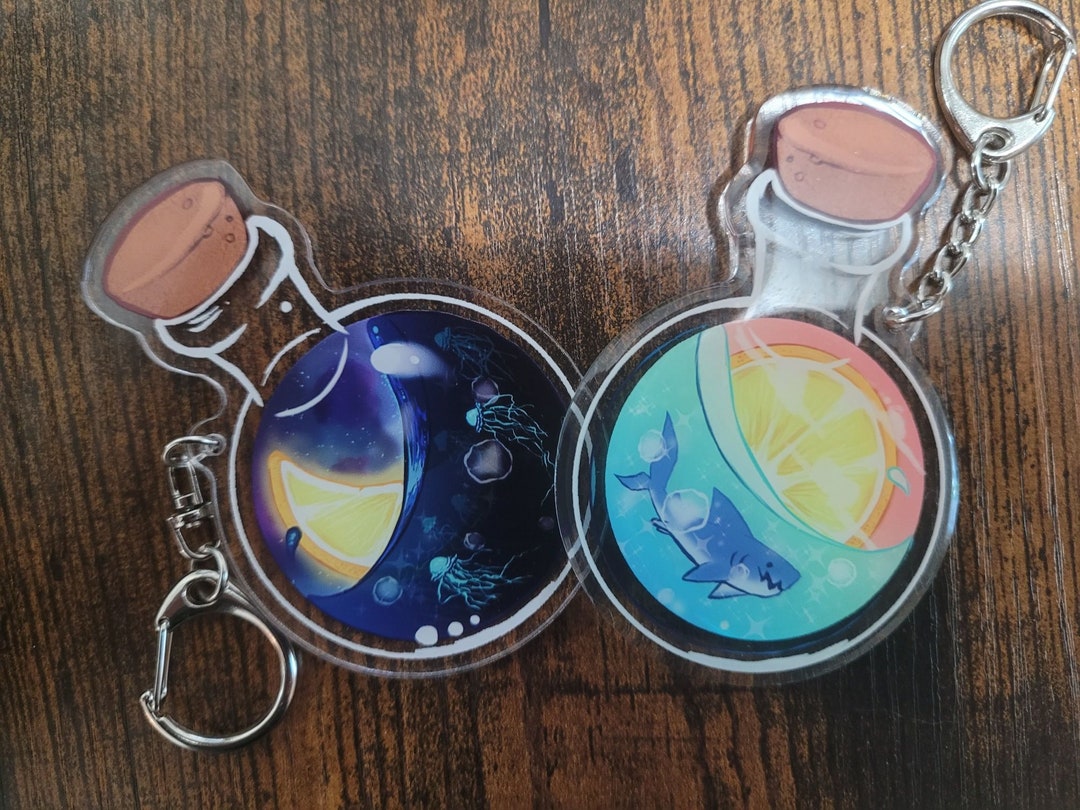 Bottled Ocean Lemonade With Shark or Jellyfish 3" Two-sided Acrylic ...