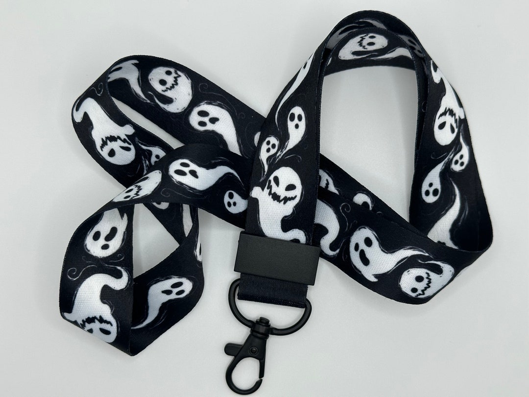 Cute Ghosts Lanyard - Black and White Goth Creepy Spooky Weird Sewn ...