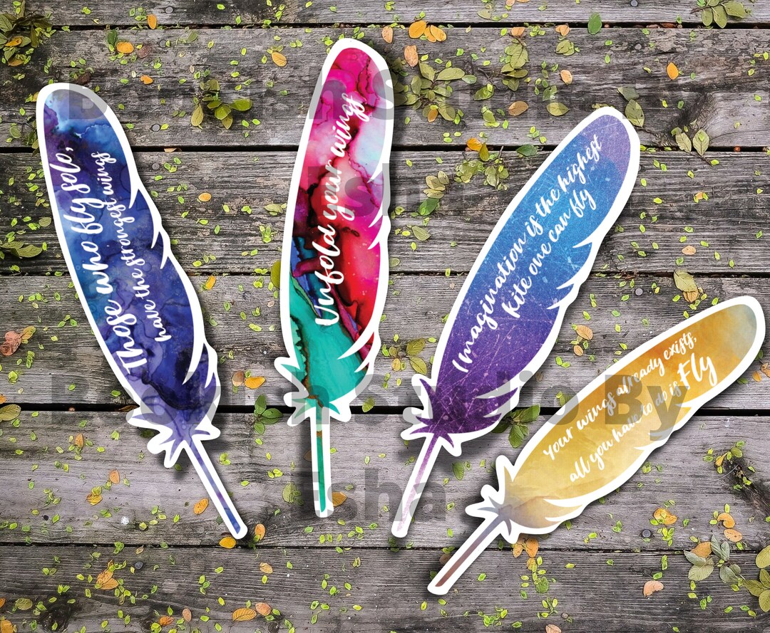 Digital Printable Feather Bookmarks With Inspirational Quotes Instant ...