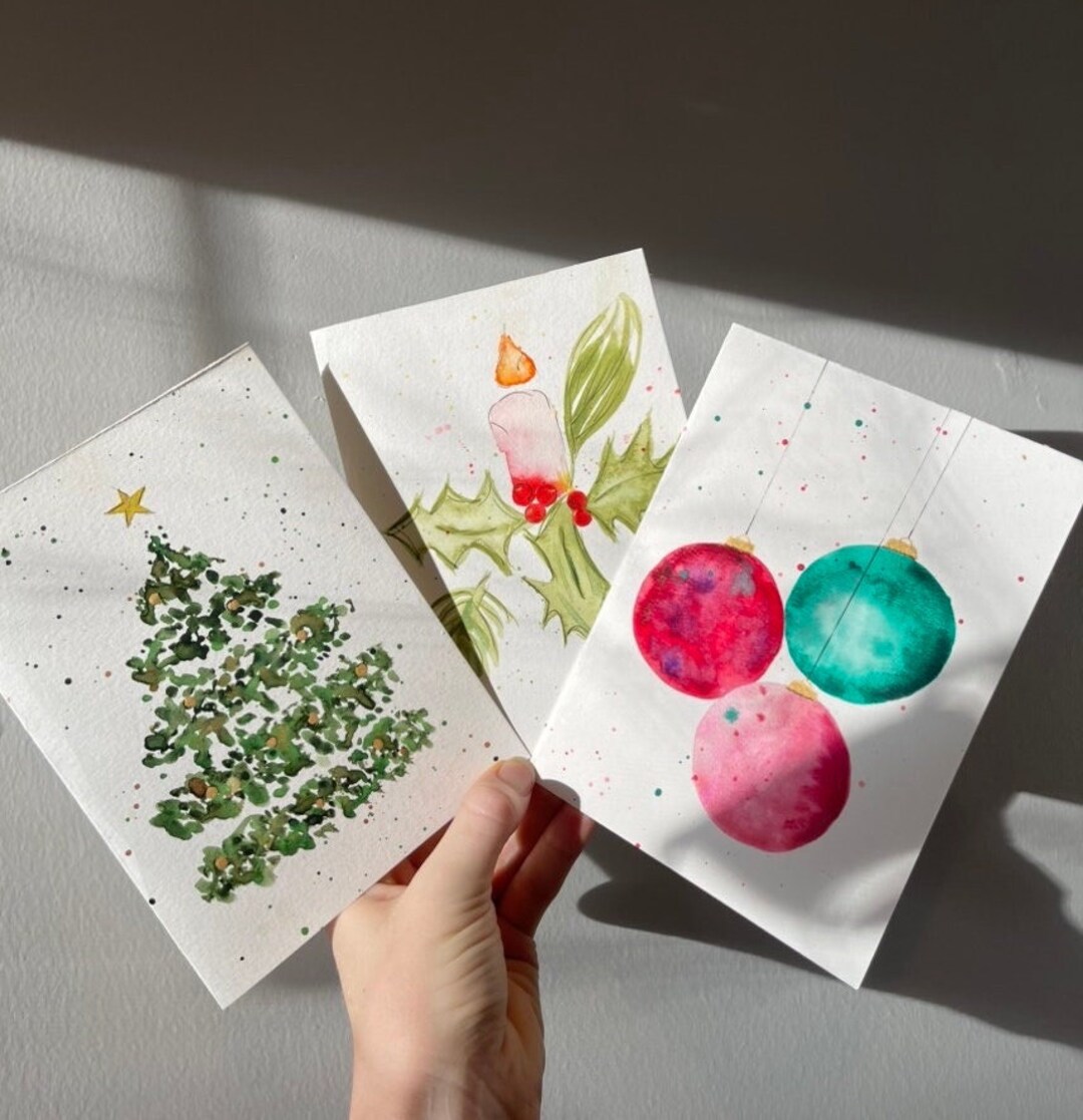 Simple Christmas Cards/ Christmast Tree Card/ Holly Christmas - Etsy