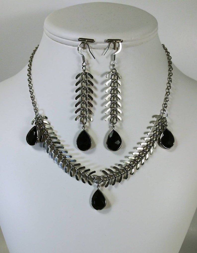 Fishbone Chain Necklace and Earring Set - Etsy
