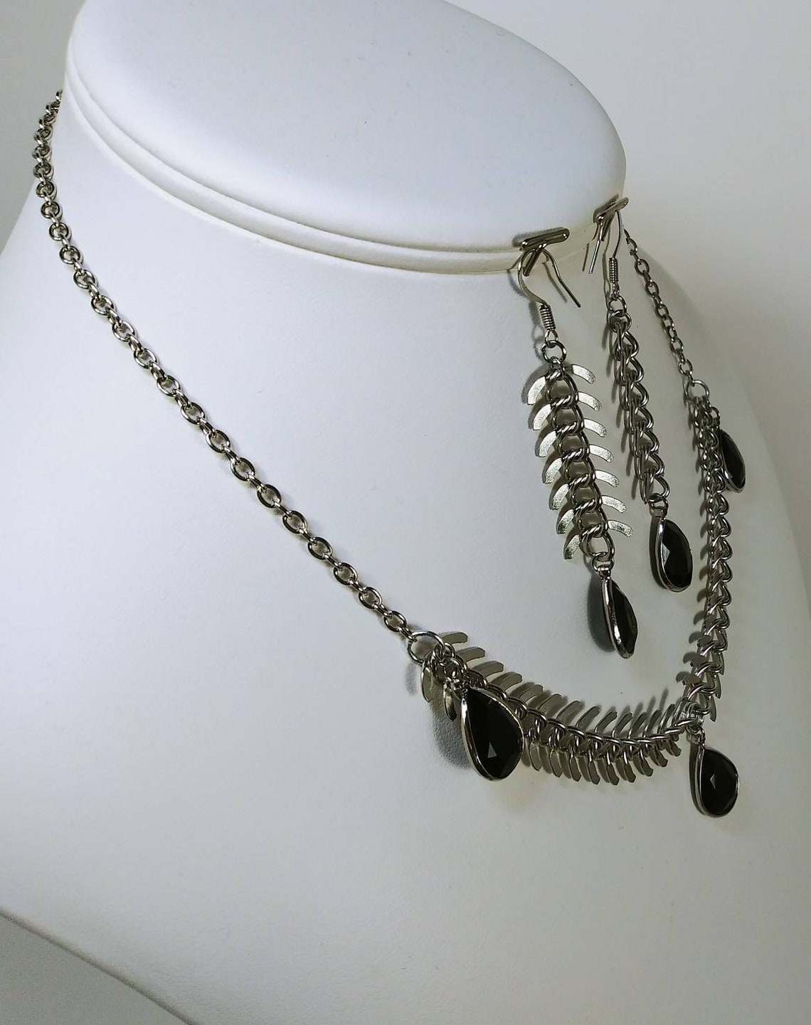 Fishbone Chain Necklace and Earring Set - Etsy