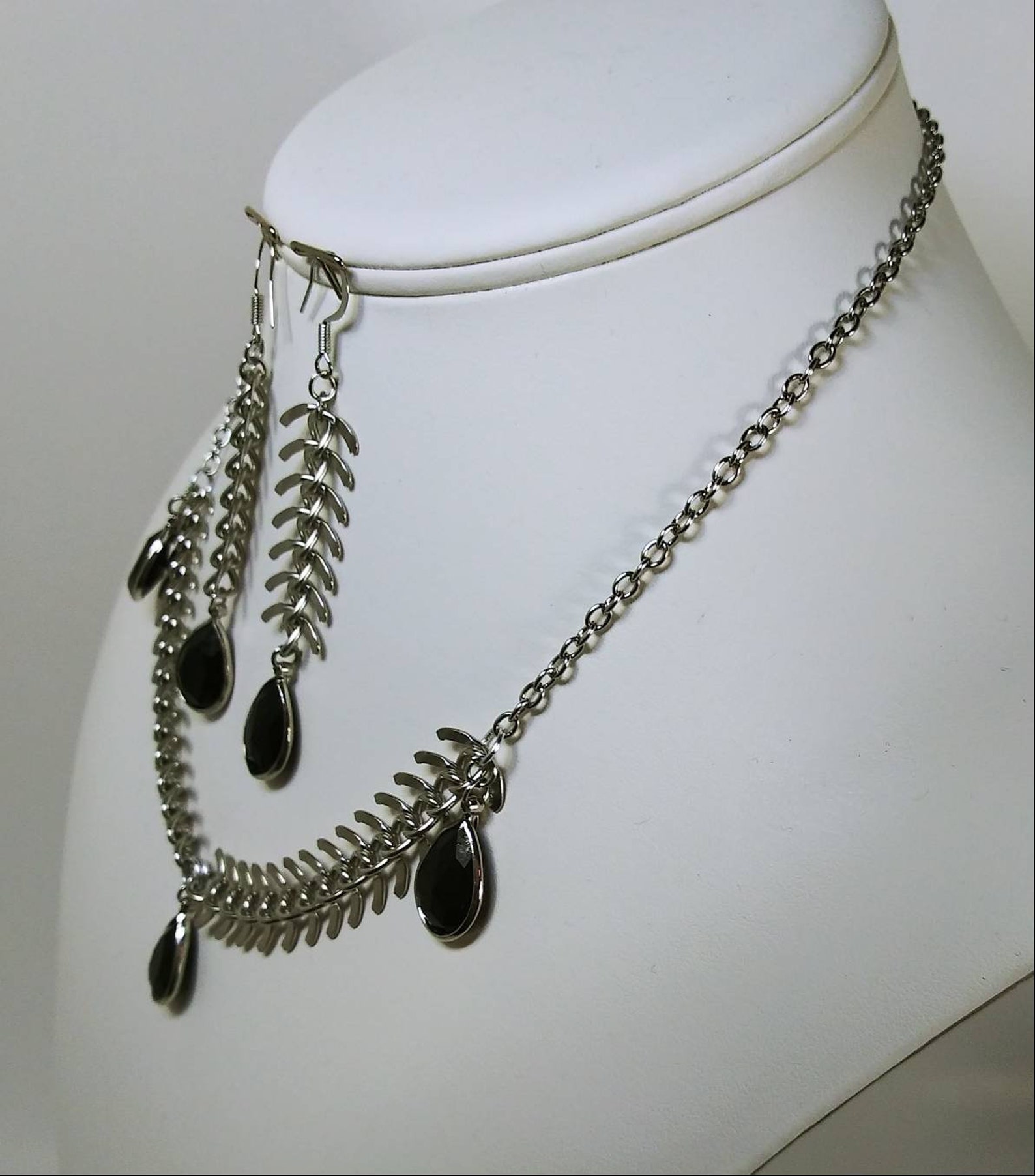 Fishbone Chain Necklace and Earring Set - Etsy