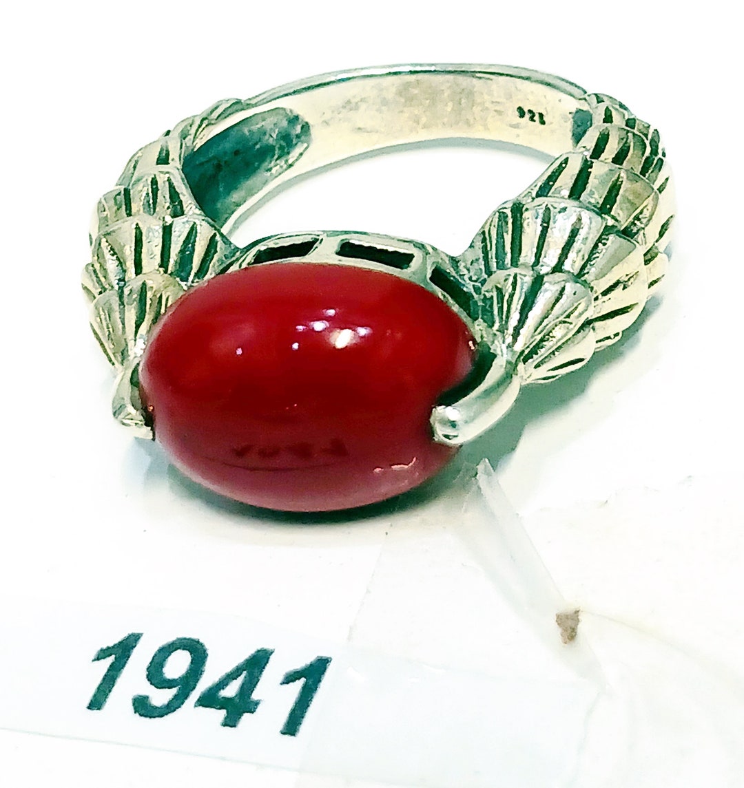 1941 EXQUISITELY DETAILED 11 Carat Blood Red Coral Ring Size 7 Solid ...