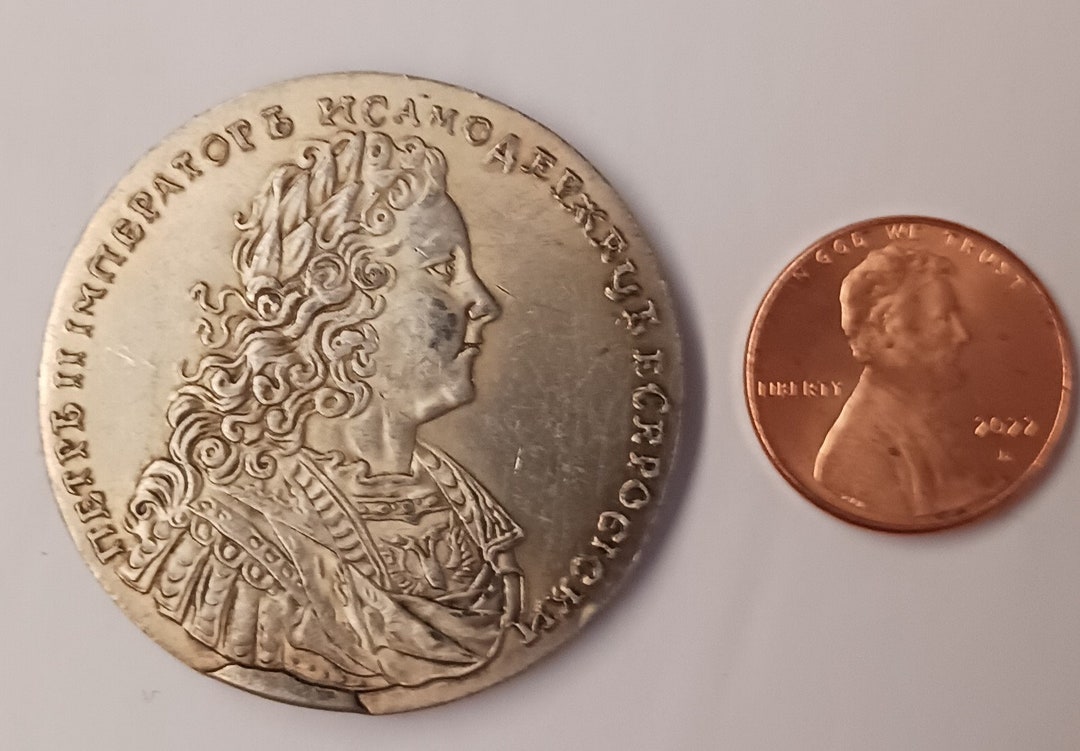 1728 1 RUBLE Peter the Great - Silver Doller Size - Etsy