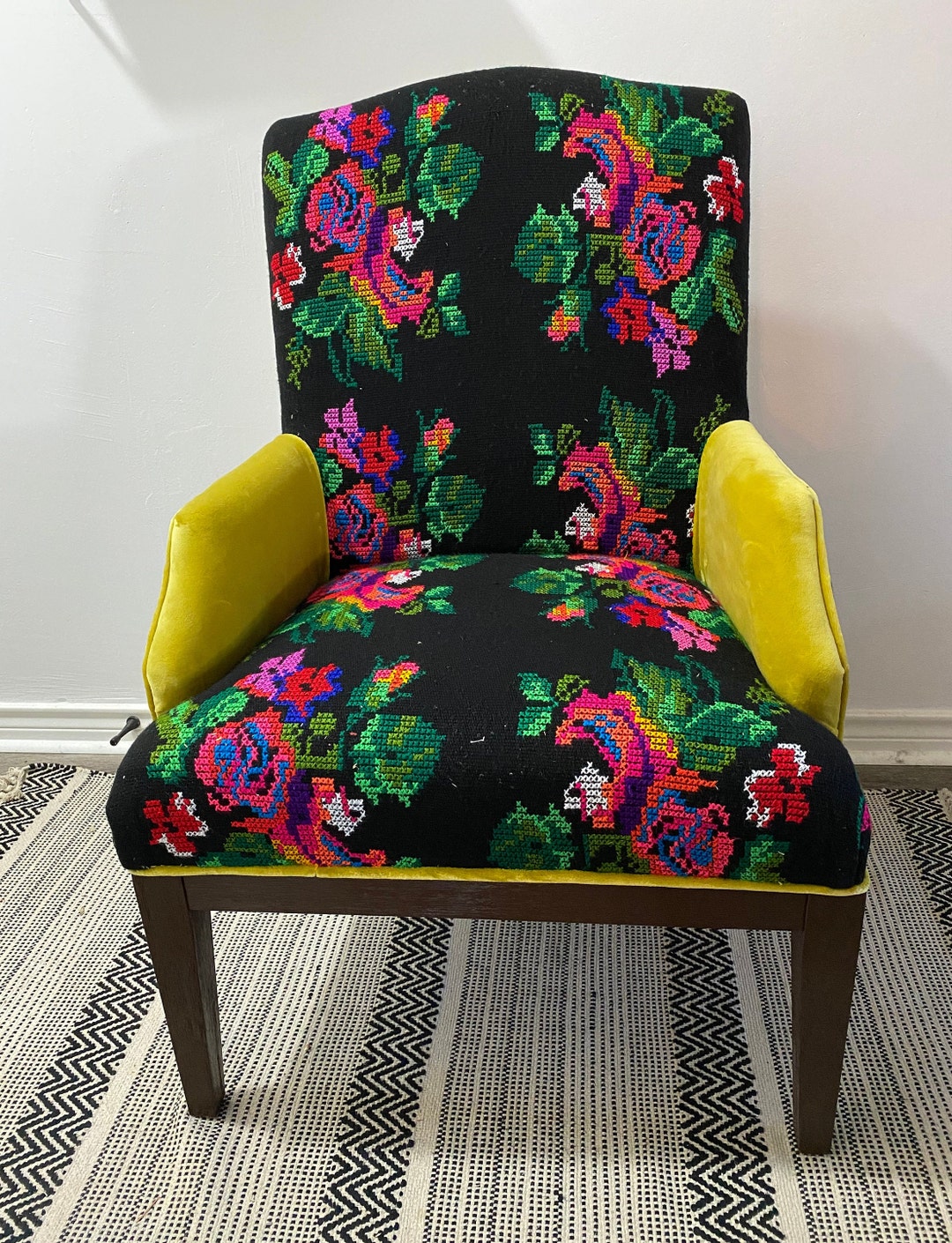 FLORAL Embroidered, Upcycled Boho Eclectic Accent Chair - Etsy