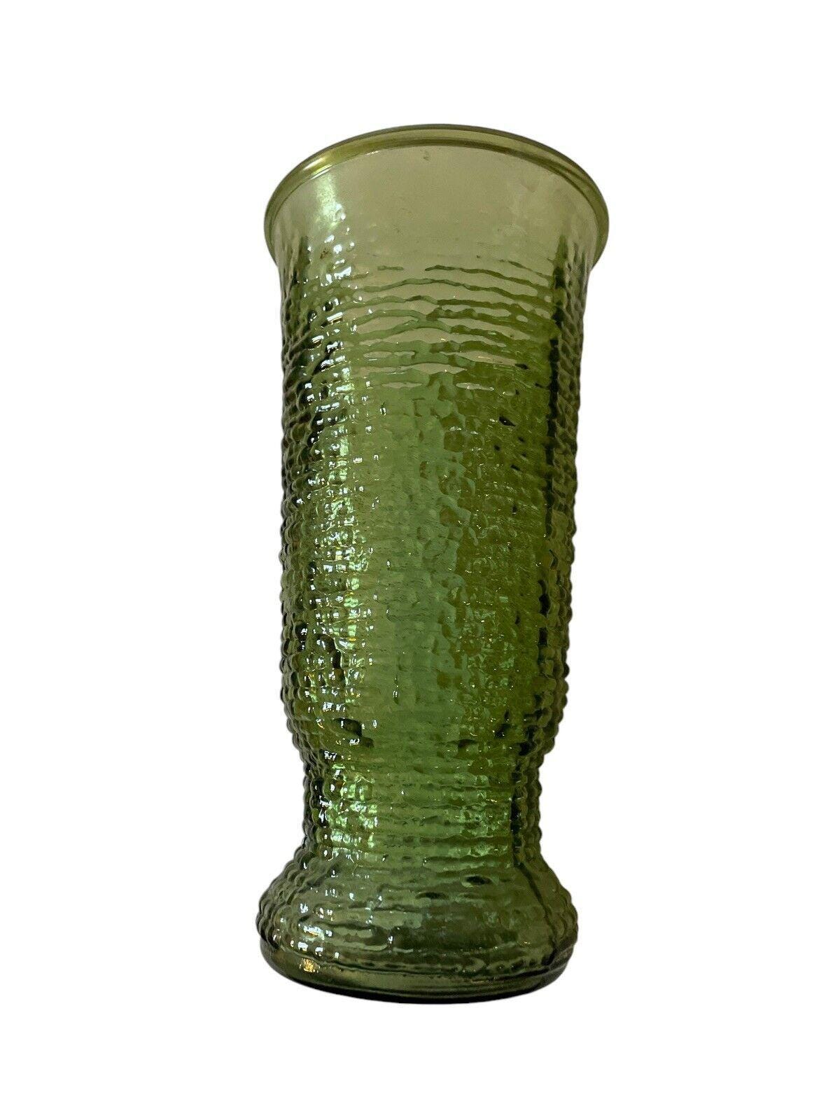 Vintage NAPCO Cleveland Avocado Green Textured Art Glass Vase 9.5" Tall ...
