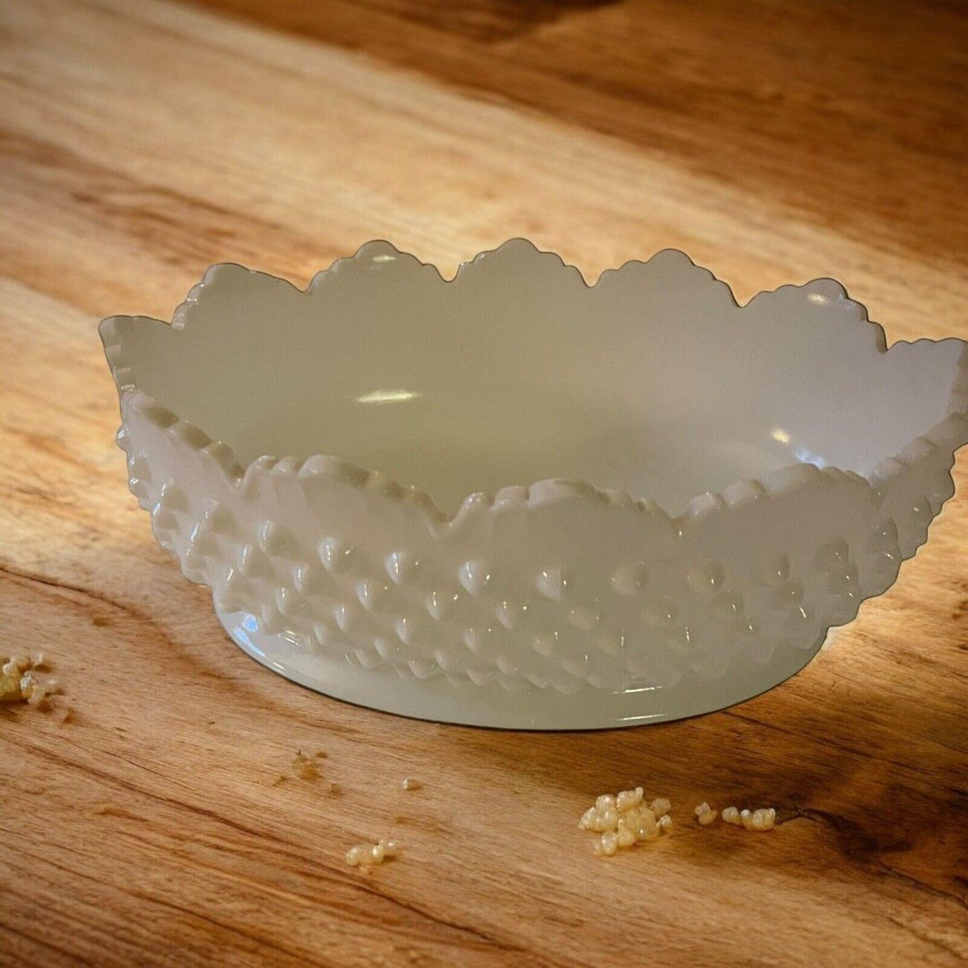 Fenton White Milk Glass Hobnail Oval Candy/nut Bowl 8 Scalloped Top ...