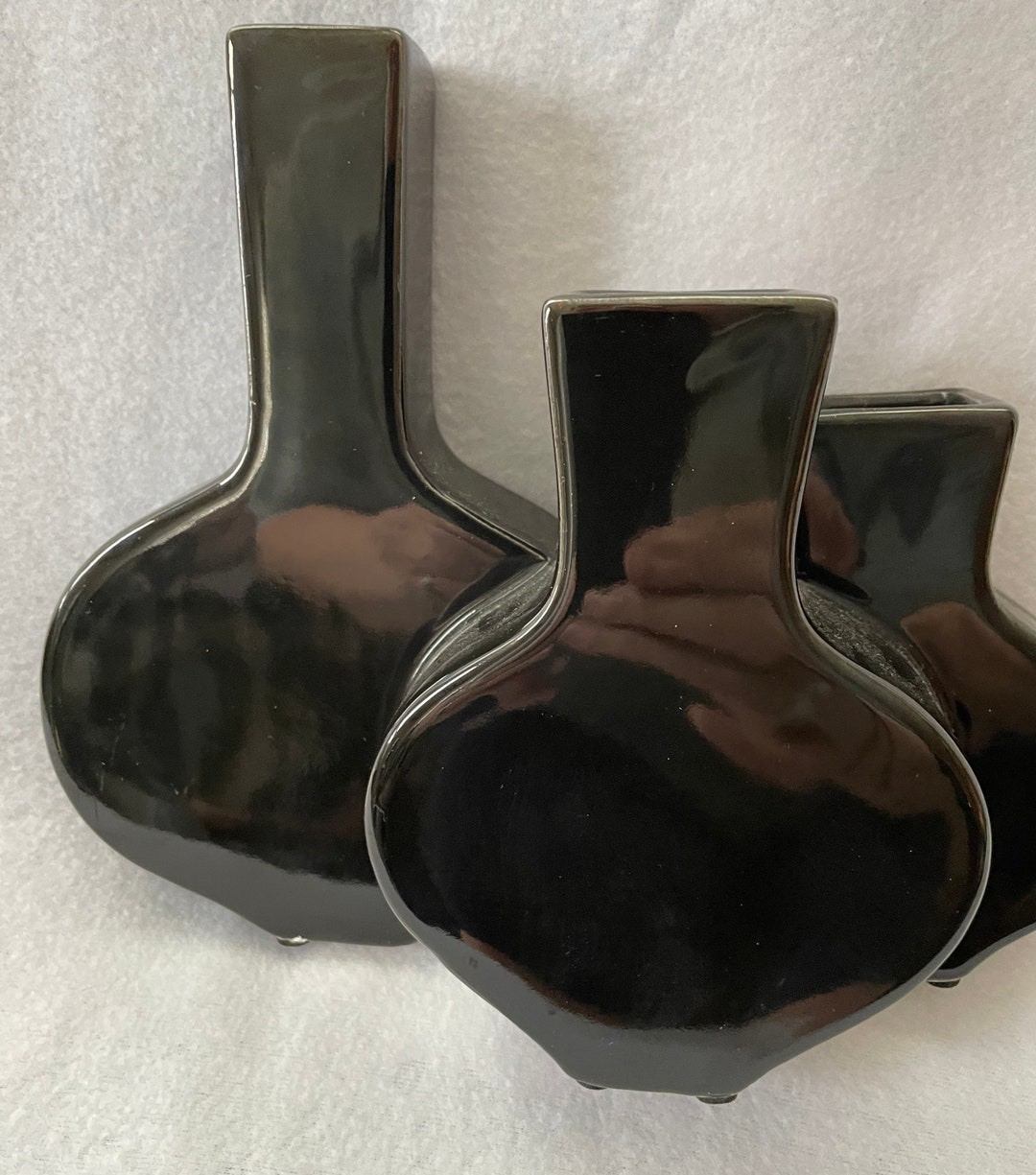 Hosley Pottery Black Ceramic Triple Vase - Etsy