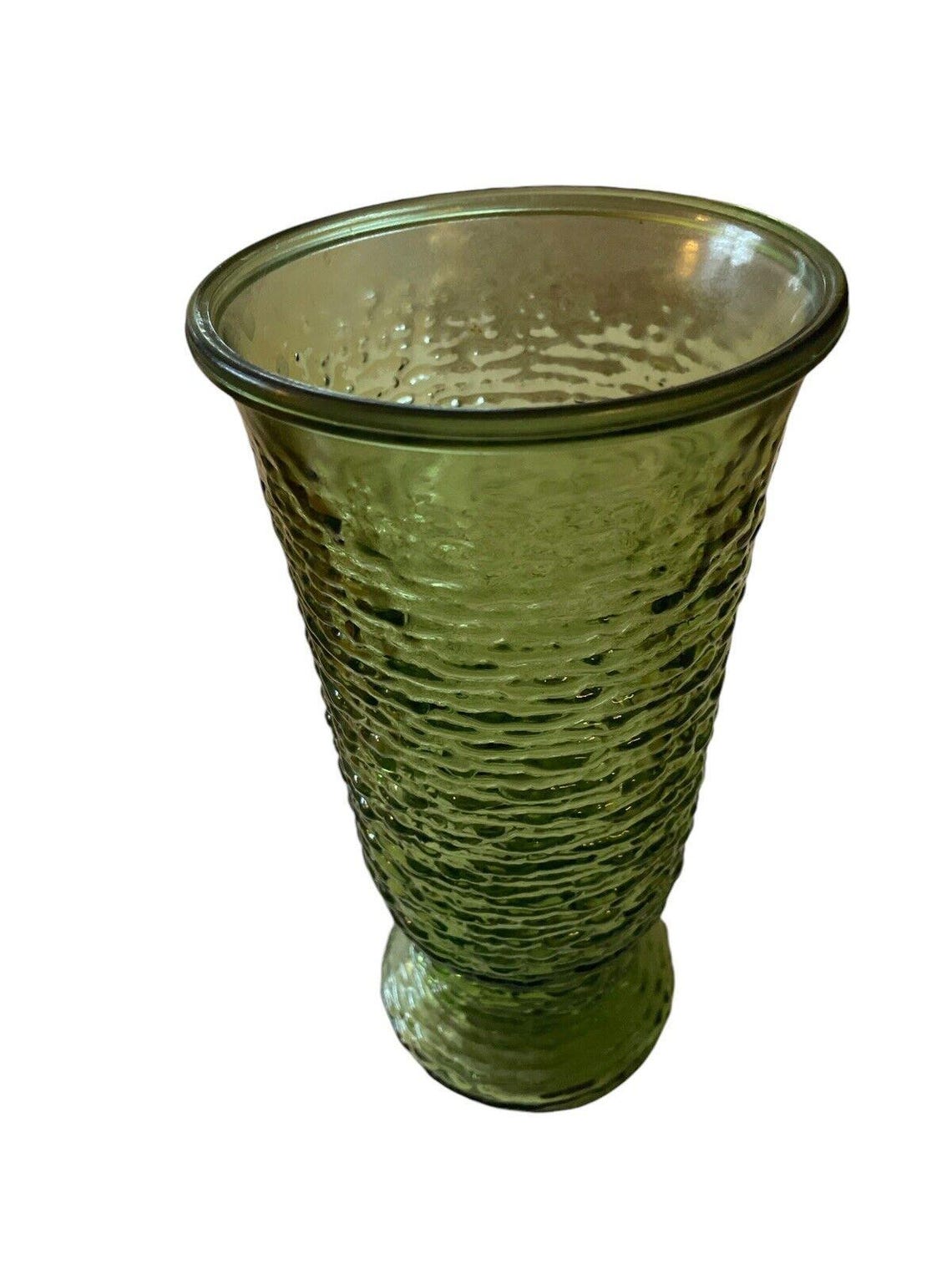 Vintage NAPCO Cleveland Avocado Green Textured Art Glass Vase 9.5" Tall ...