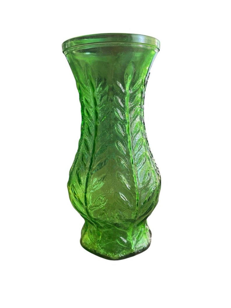 FTD Emerald Green Glass Flower Vase 10 Inch Decorative Leaf Design ...