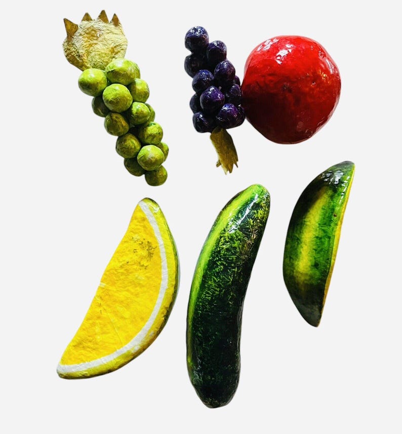 Paper Mache Fruits and Vegetables Bought in Mexico Vintage Folk Art Set ...