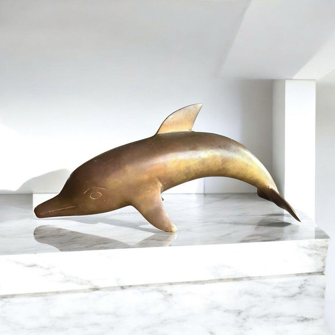 Vintage Large Heavy Solid Brass Dolphin Figurine 8" Curved - Etsy