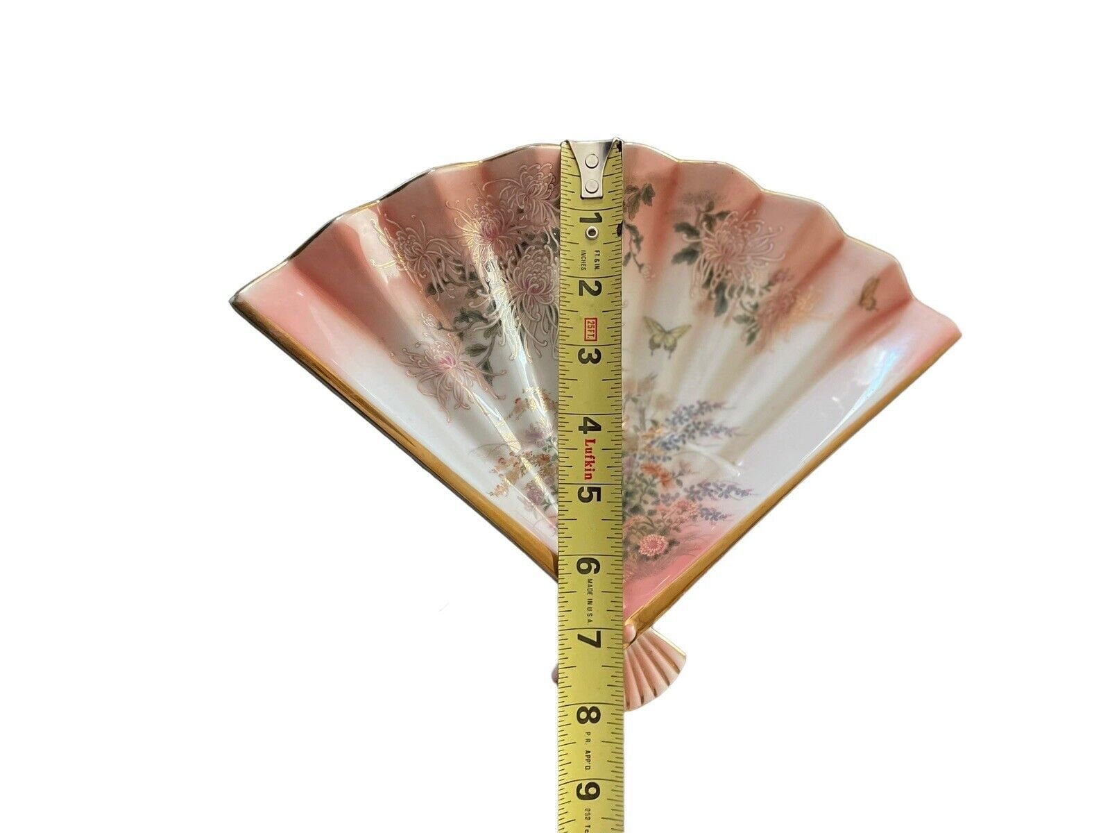 Japanese Porcelain Fan Dish Marked Kyoto Butterflies, Peonies, Gilt ...