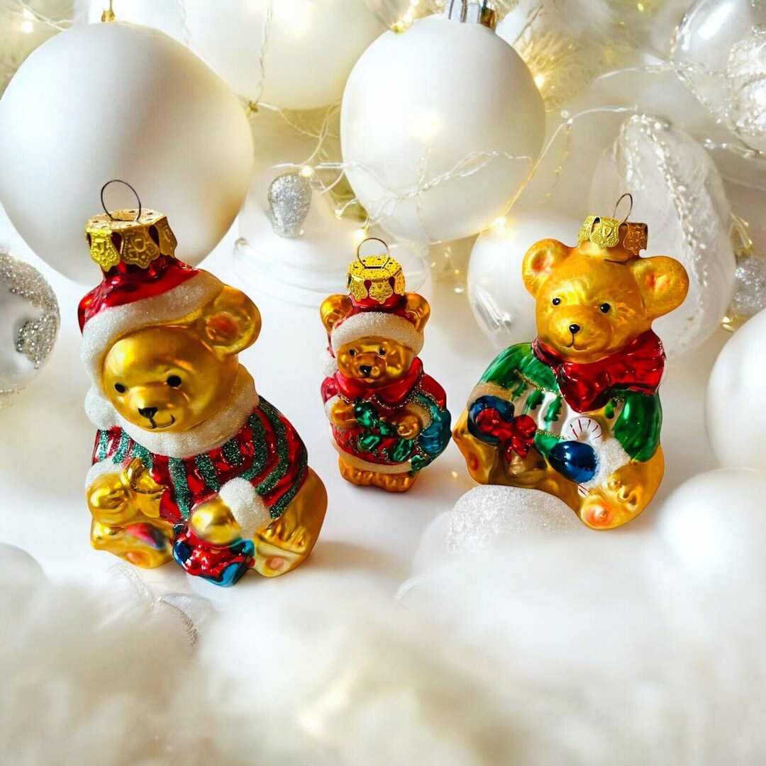 Vintage Blown Glass Teddy Bear Ornaments Set of 3 - Etsy