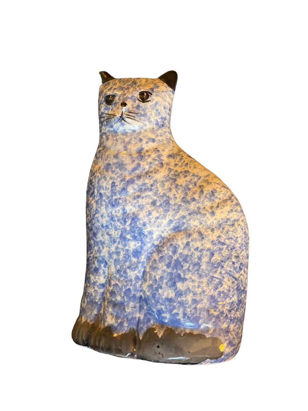 Blue Spongeware Kitty Cat Bank - Has Plug - Made in Taiwan vintage ...