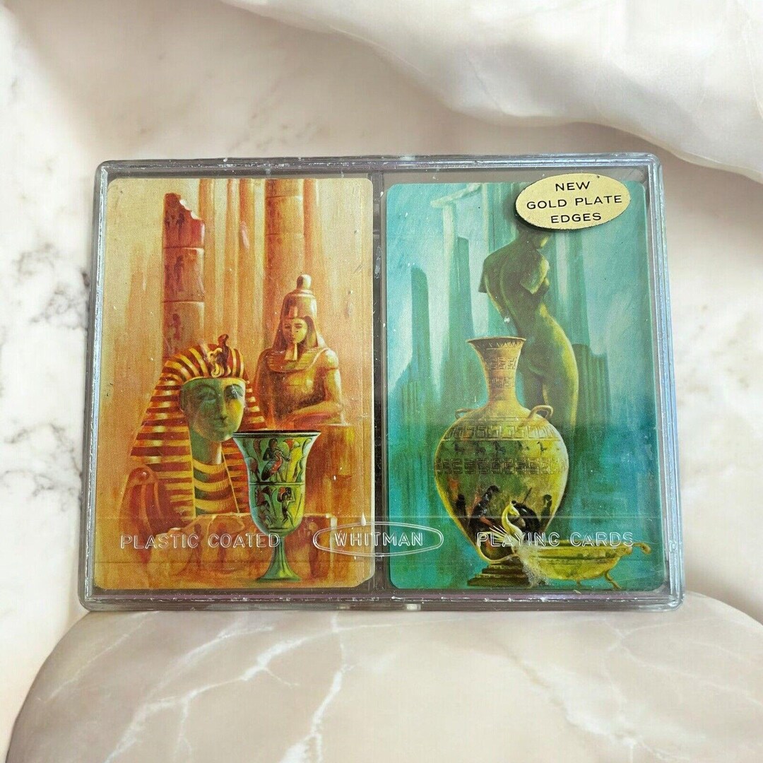 Whitman Playing Cards 2 Deck Gold Accents W/case Ancient Art MCM - Etsy