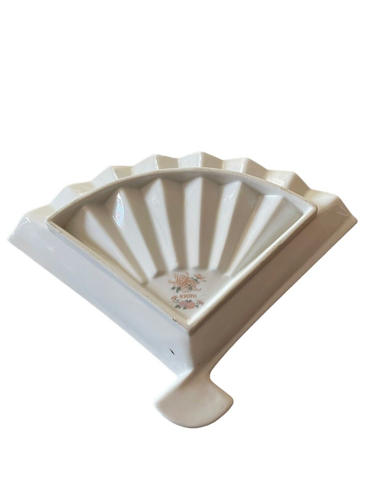 Japanese Porcelain Fan Dish Marked Kyoto Butterflies, Peonies, Gilt ...