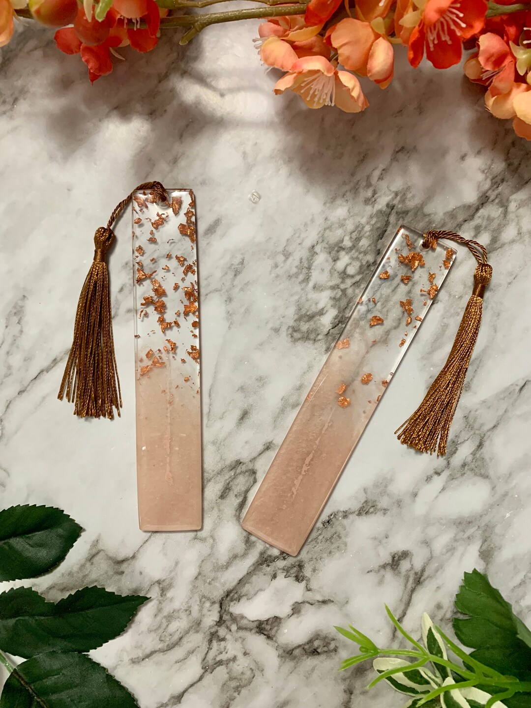 Personalized Rose Gold and Peach Bookmark Resin Bookmark Custom Gift ...