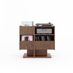 Walnut Record Player Stand With Vinyl Storage in Mid Century Modern ...