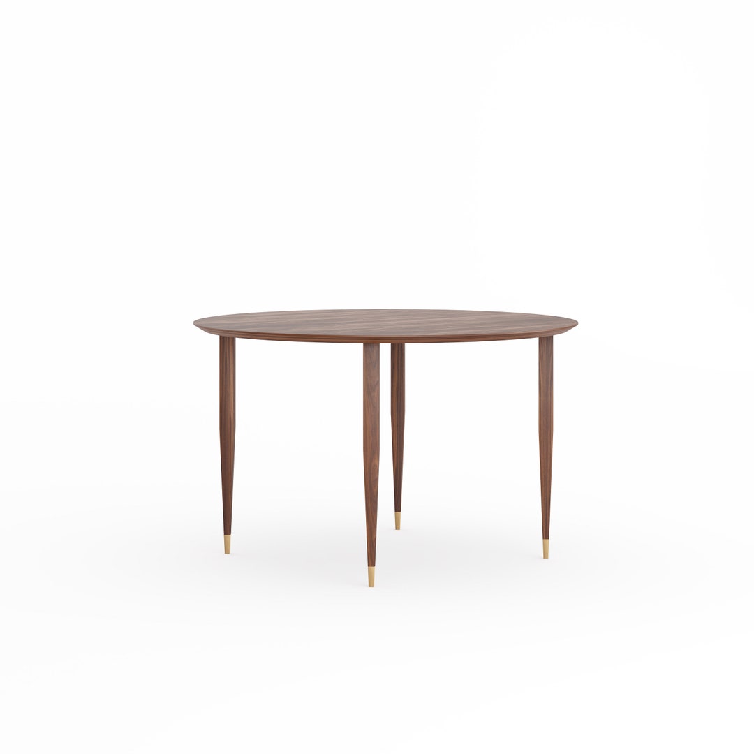 Round Walnut Dining Table, Mid-century Modern Kitchen Table, Brass ...