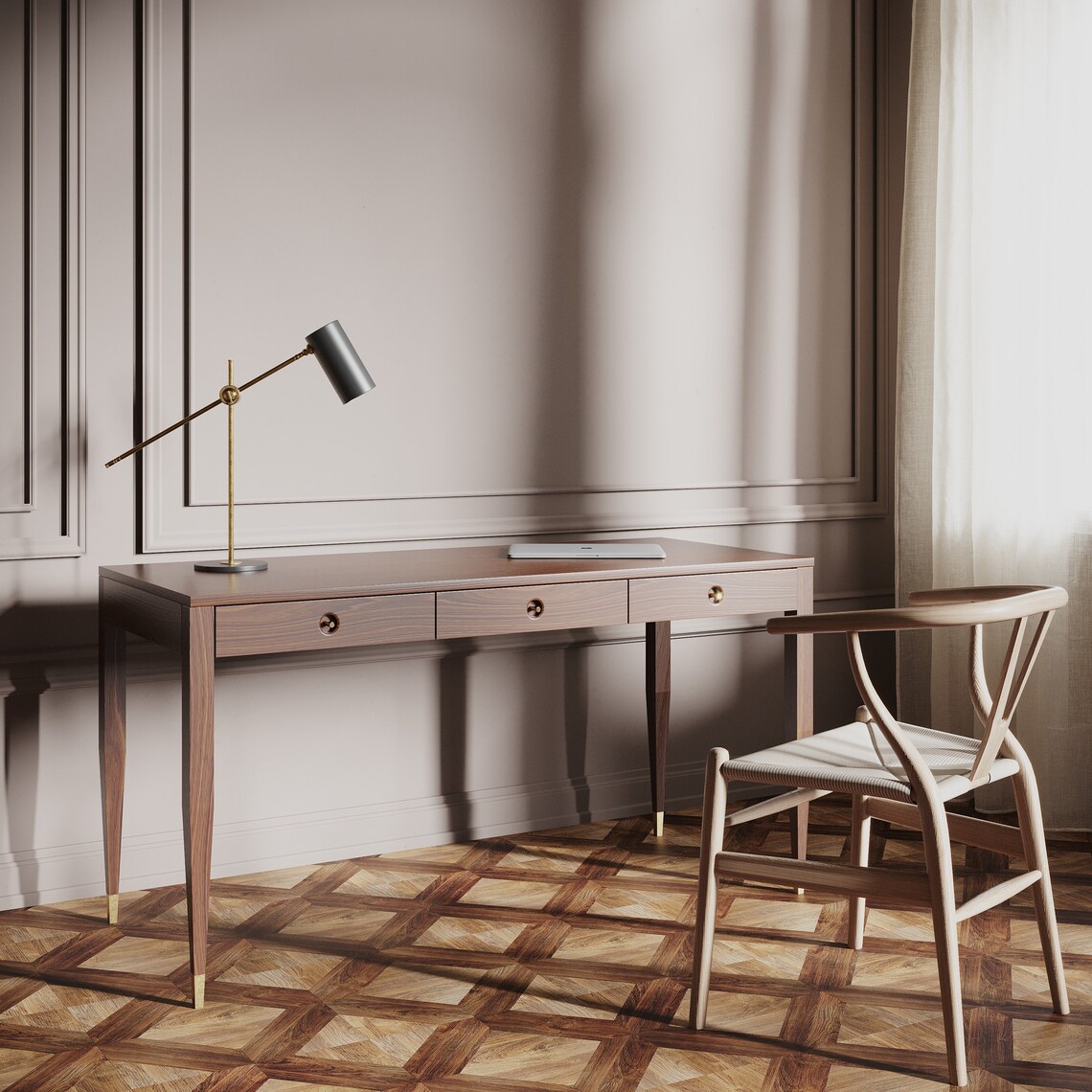 Walnut Office Desk With Three Solid Walnut Drawers Home - Etsy