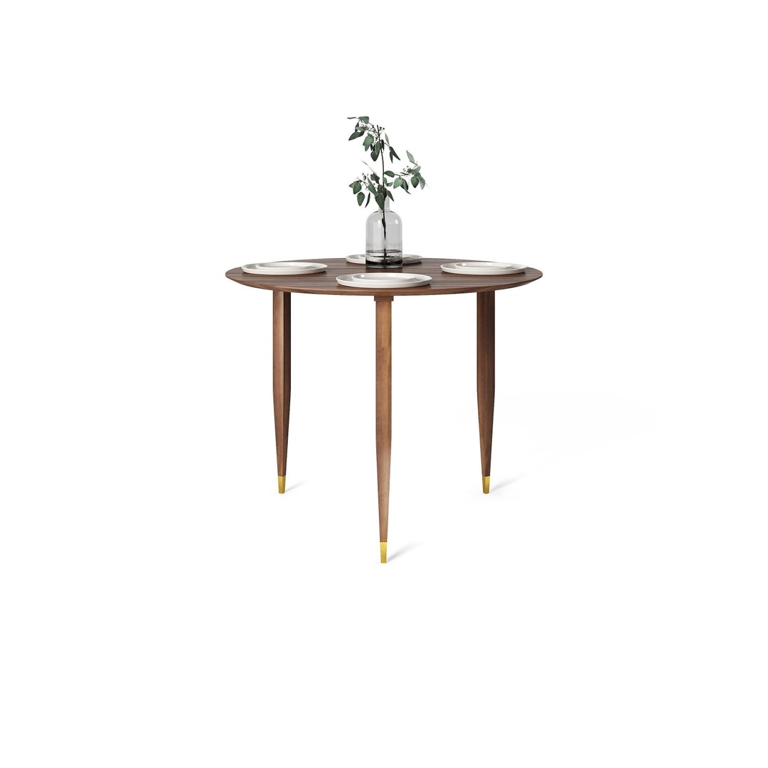 Round Dining Table, Solid Walnut Wood Table, Kitchen Table, Mid Century ...