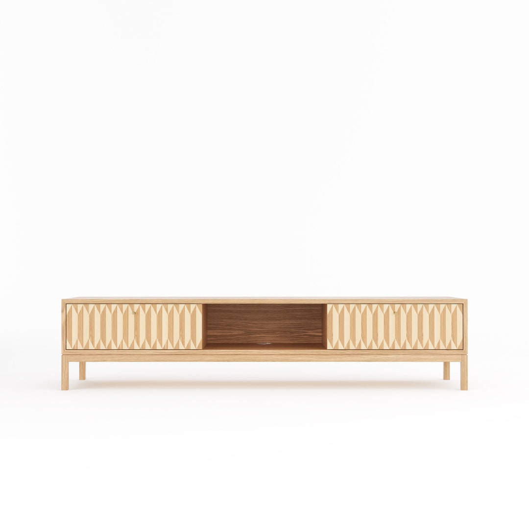 Oak TV Stand, Mid Century Modern Lowboard, Brass Details - Etsy