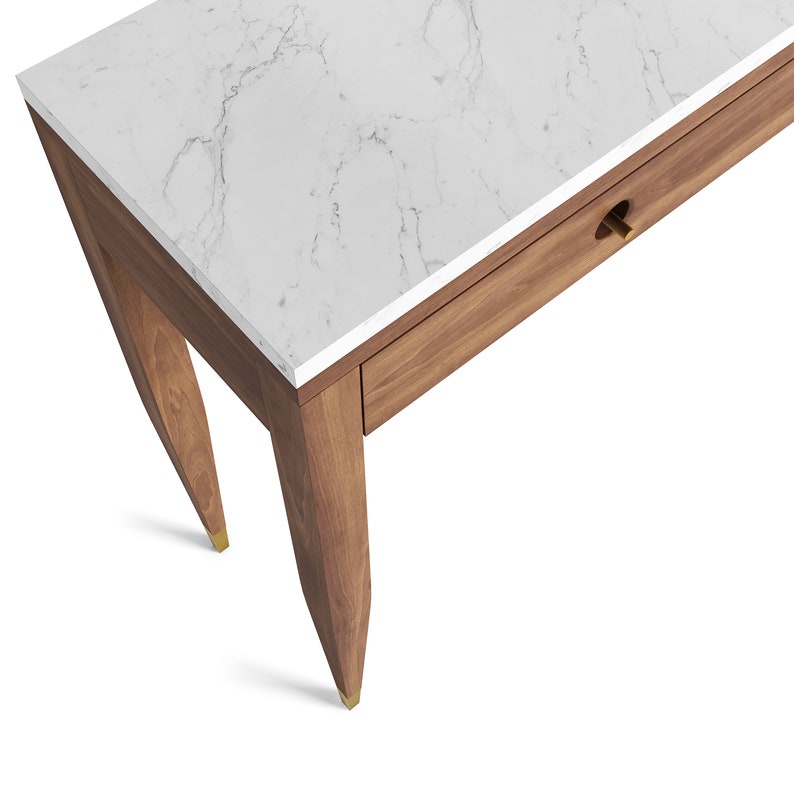 Walnut Console Table With Marble Top Three Drawers and Four | Etsy