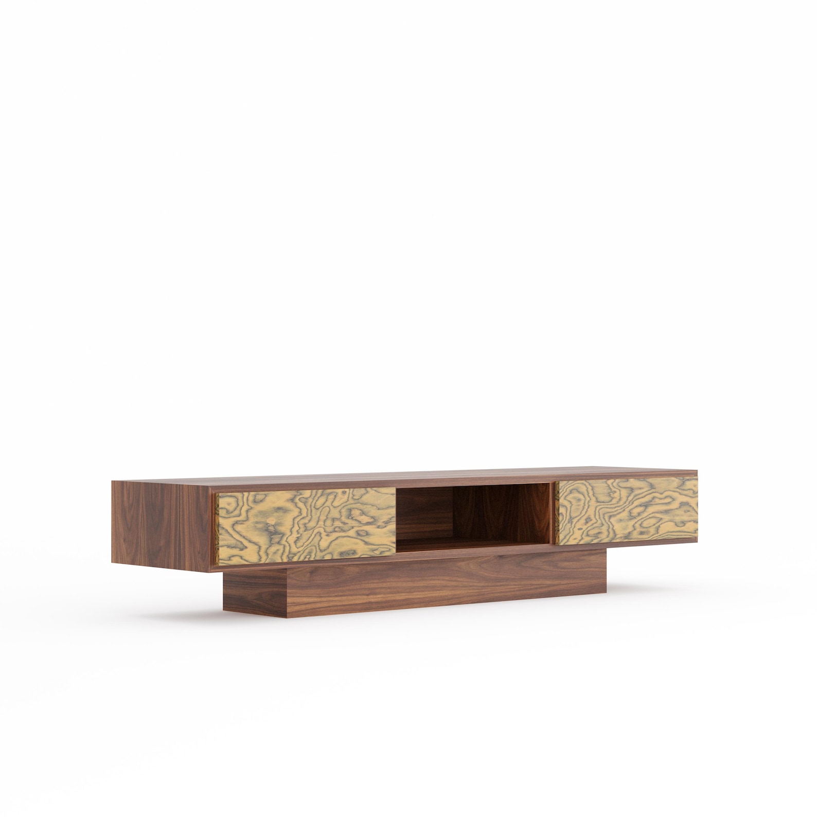 Walnut TV Stand Lowboard With Ettore Sottsass Veneer Drawers in Mid ...