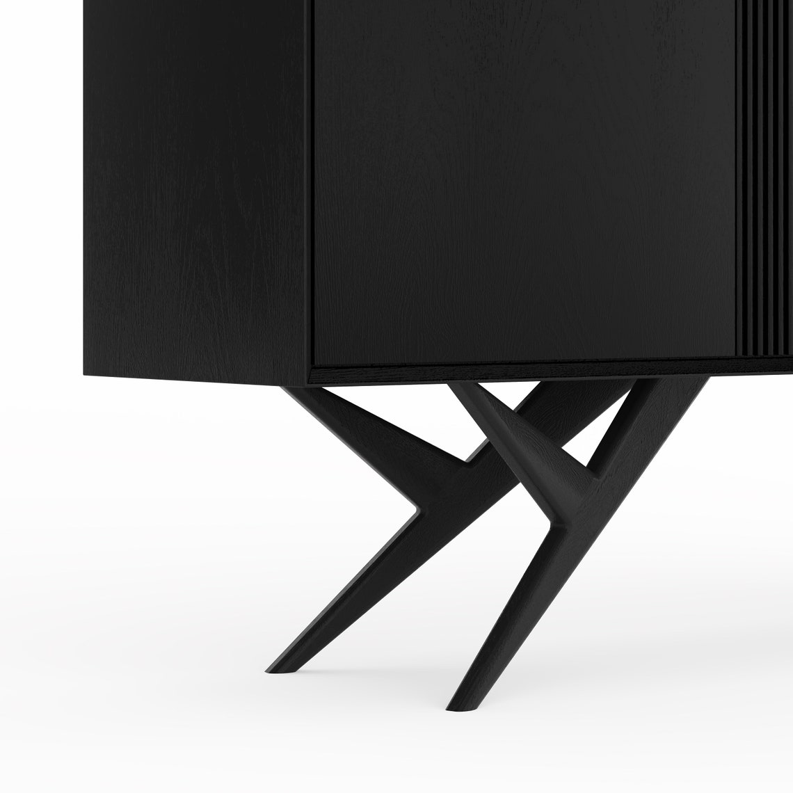 Black Oak Highboard With Three Slatted Doors and Organic Shape Base in ...