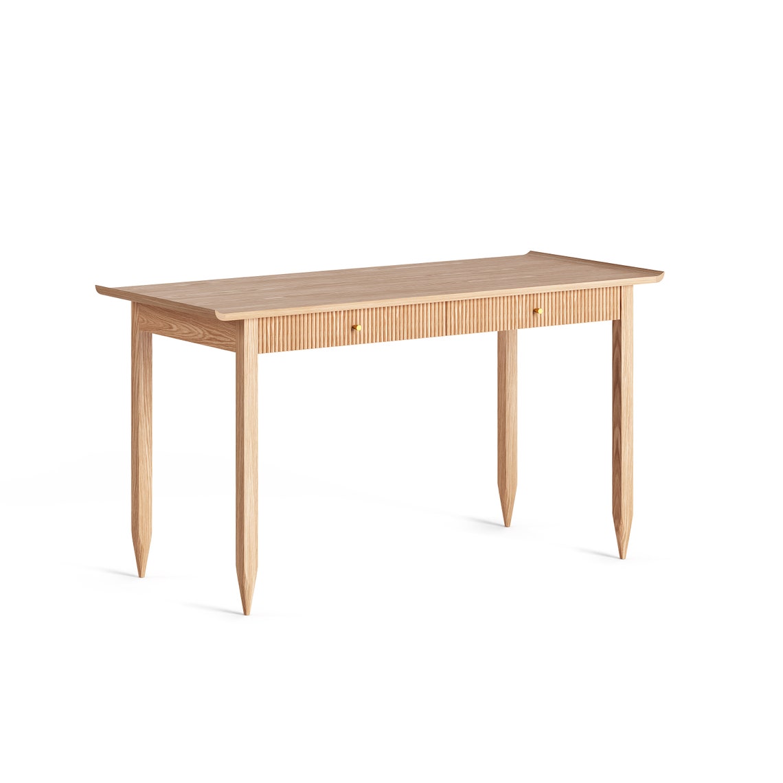 Oak Office Desk With Slatted Wood Fronts of Oak Drawers, Mid Century ...