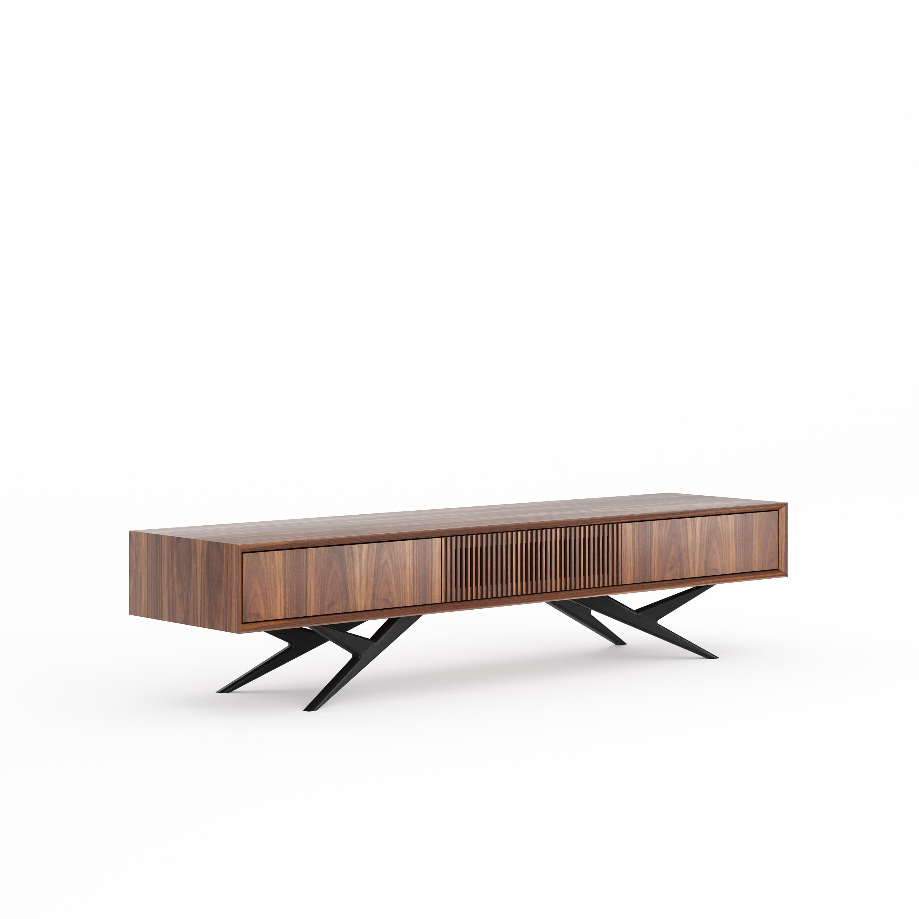 Walnut TV Stand, Mid Century Modern Media Console, Slatted Door - Etsy