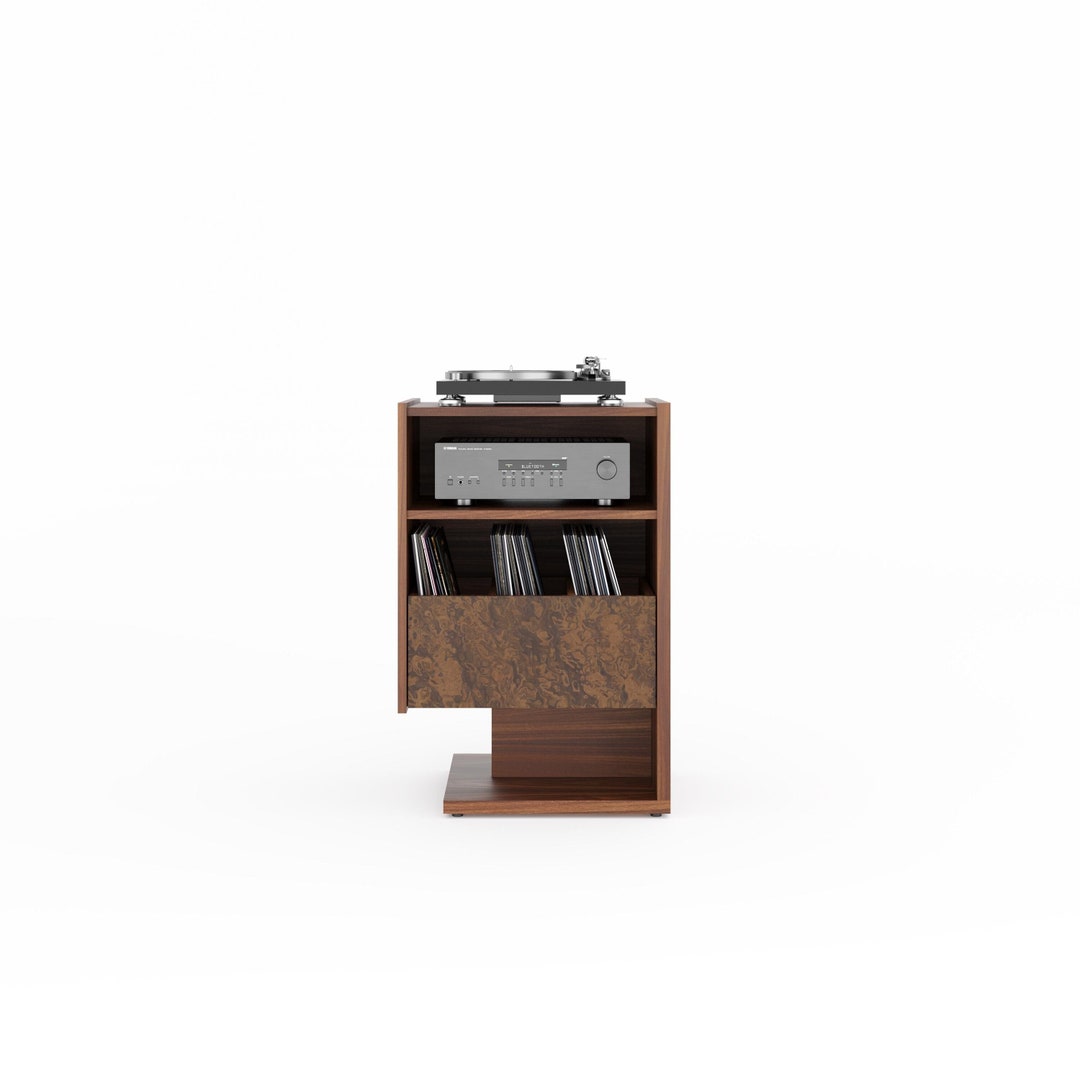 Small Walnut Record Player Stand With Walnut Burl Front in Mid Century ...