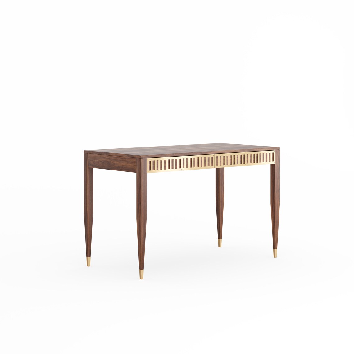 Walnut Office Desk With Two Solid Walnut Drawers With Brass Fronts ...