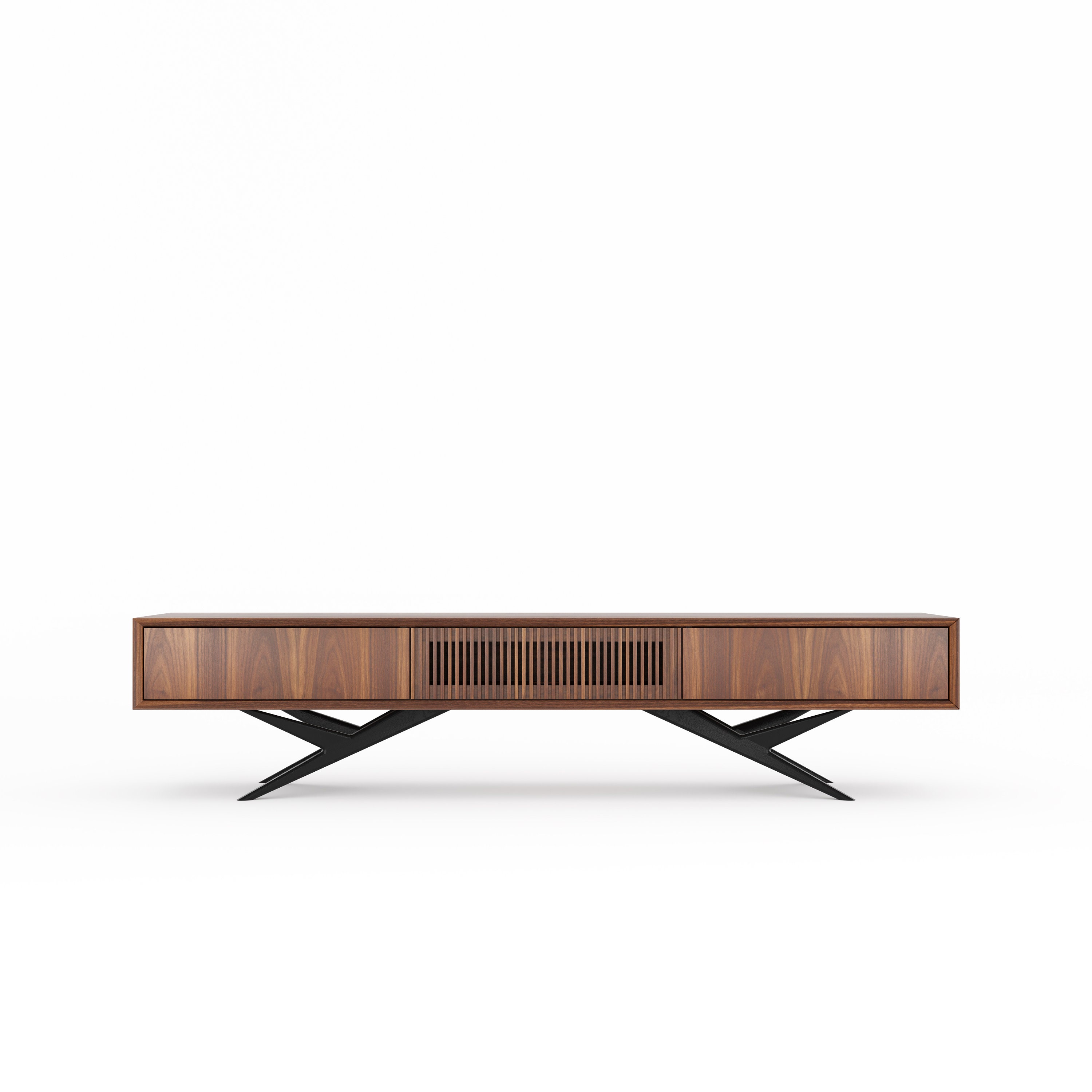 Walnut TV Stand, Mid Century Modern Media Console, Slatted Door - Etsy