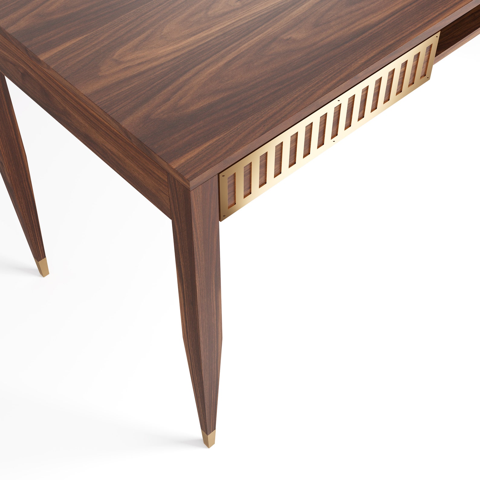 Walnut Office Desk With Two Solid Walnut Drawers and Shelf With Brass ...