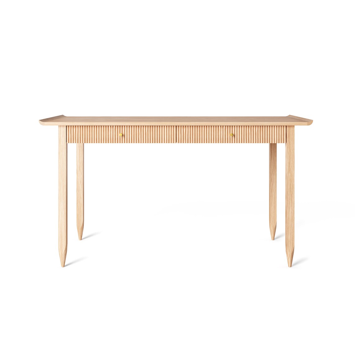 Oak Office Desk With Slatted Wood Fronts of Oak Drawers, Mid Century ...