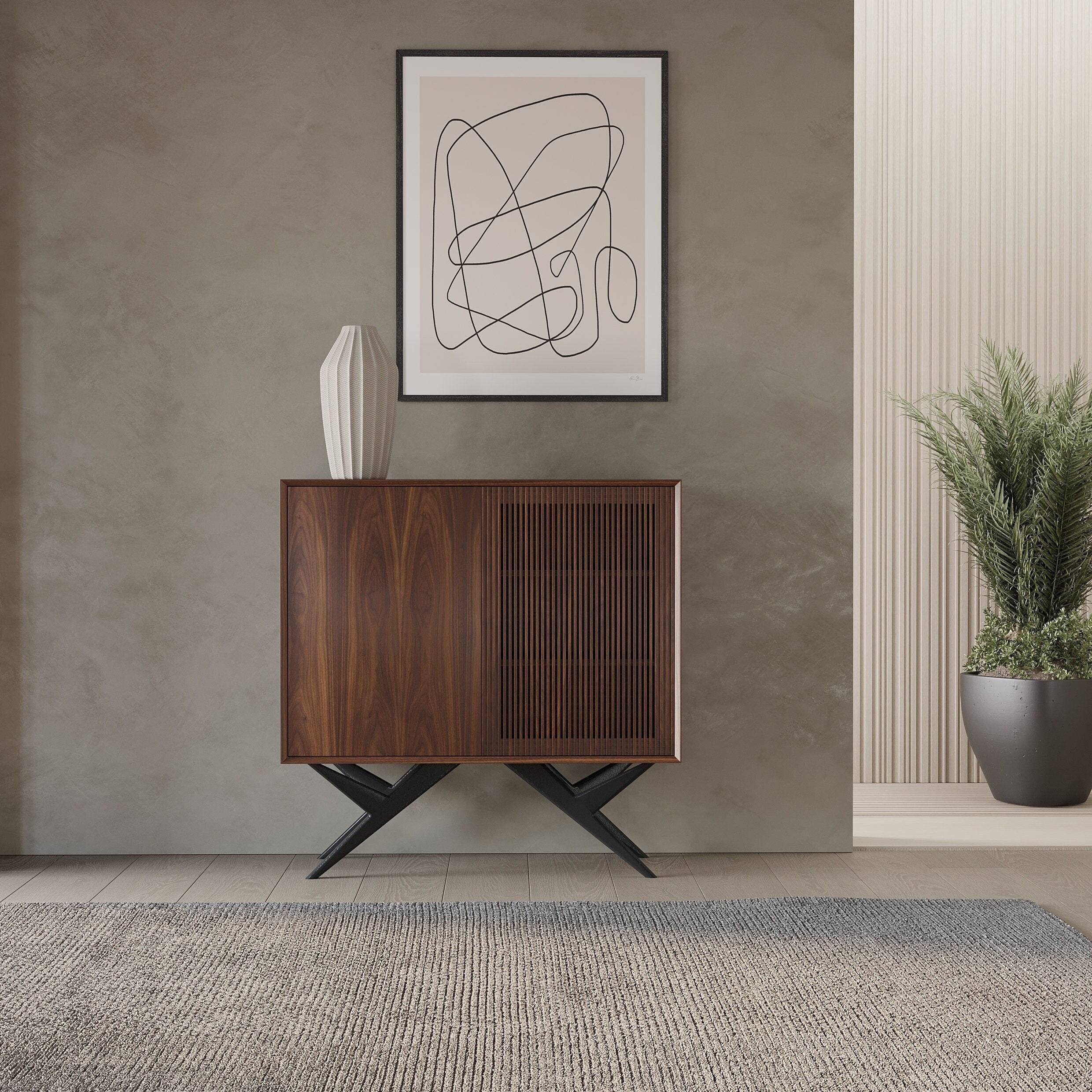 Walnut Highboard, Mid-century Modern Slatted Door Credenza - Etsy
