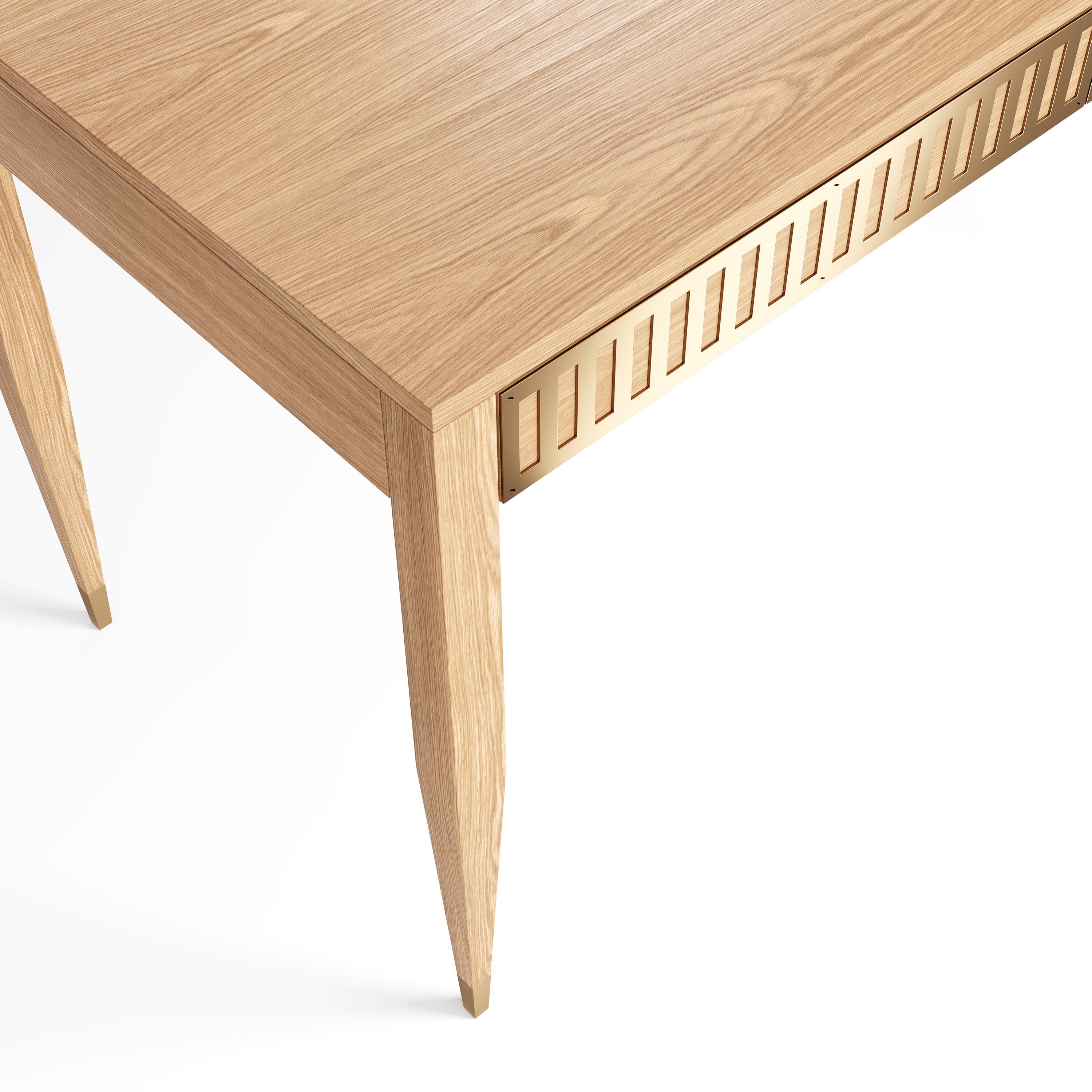 Oak Office Desk With Two Solid Oak Drawers and Brass Fronts, Mid ...