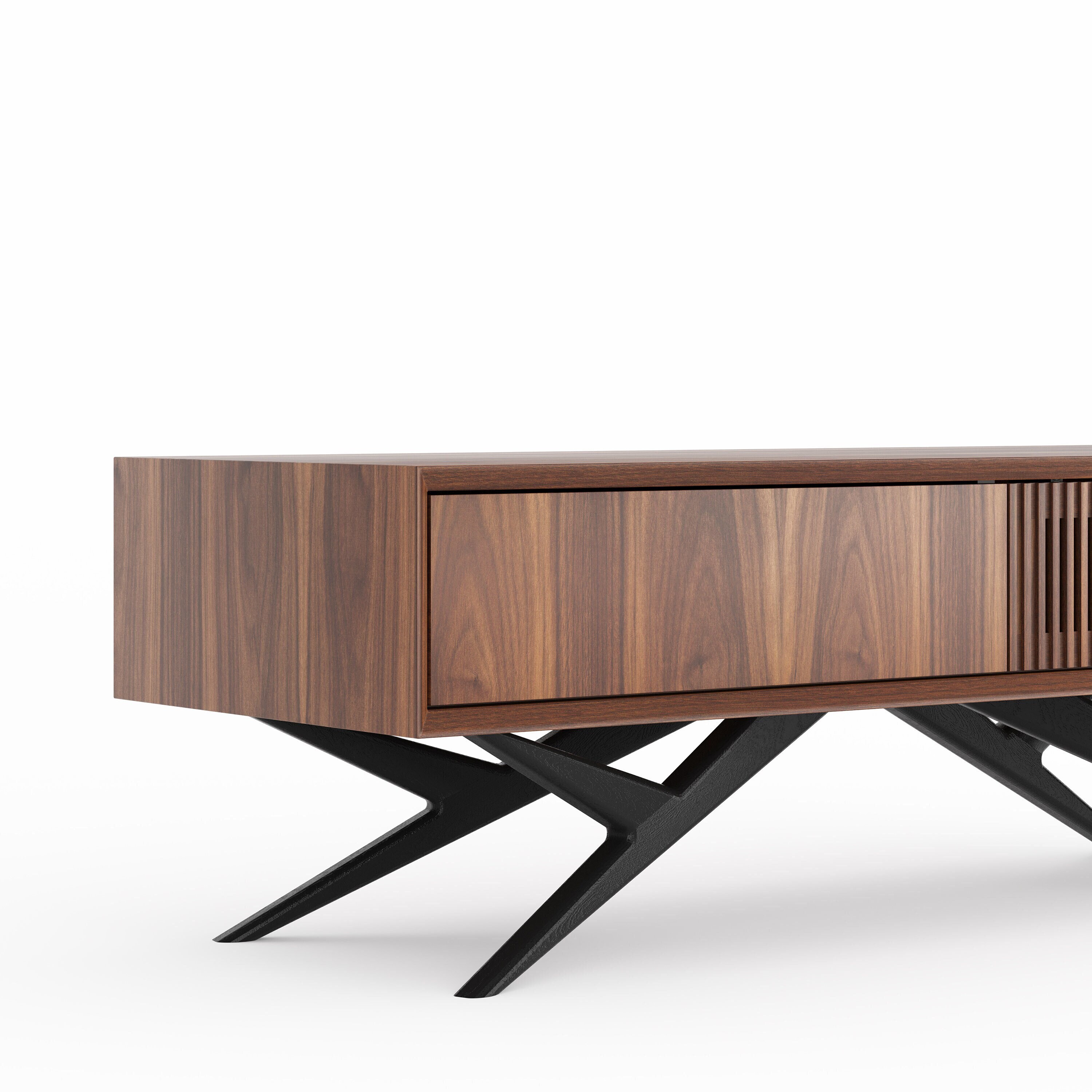 Walnut Small Lowboard, TV Stand With Slatted Door One Drawer and ...