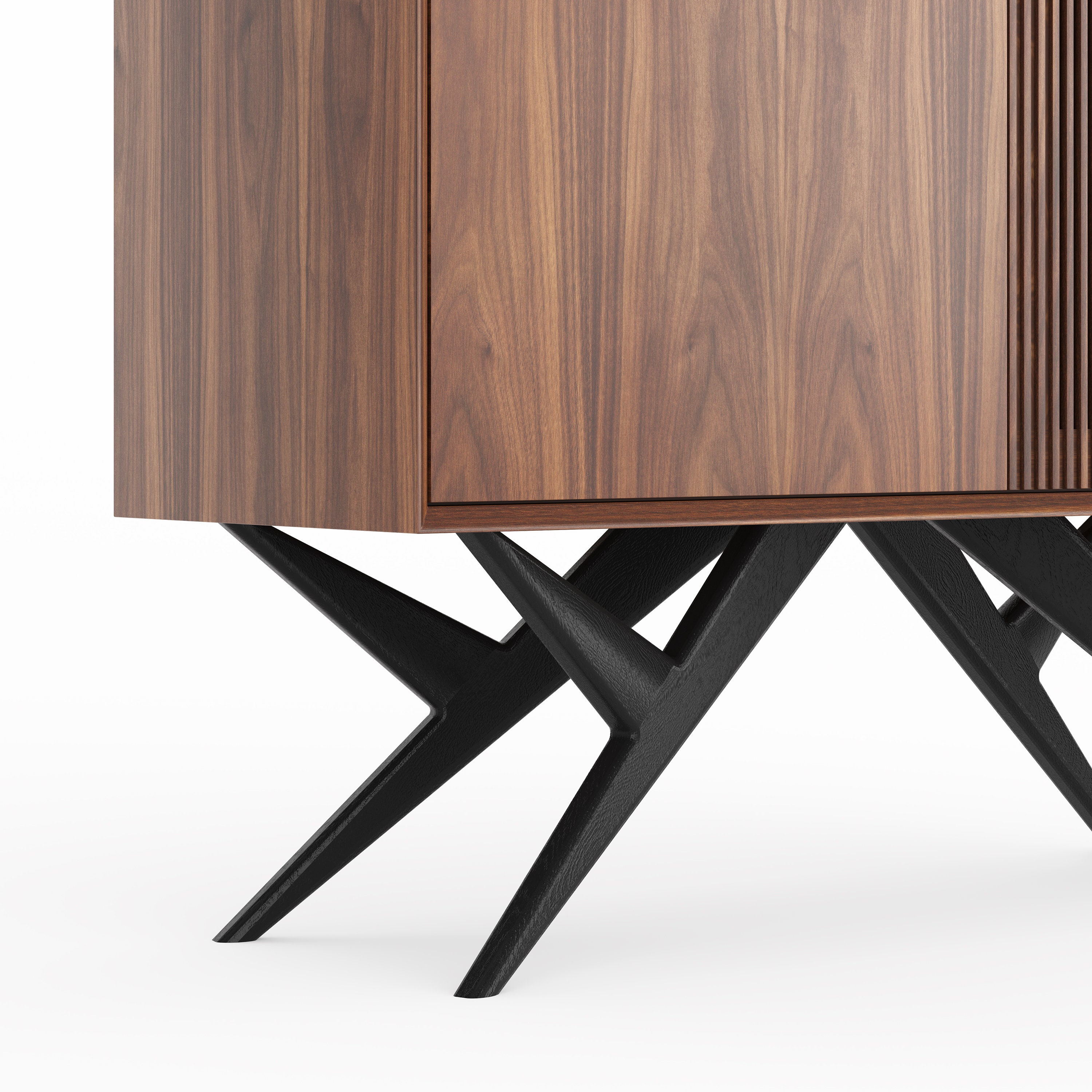 Walnut Highboard With Two Slatted Doors and Organic Shape Base in Mid ...