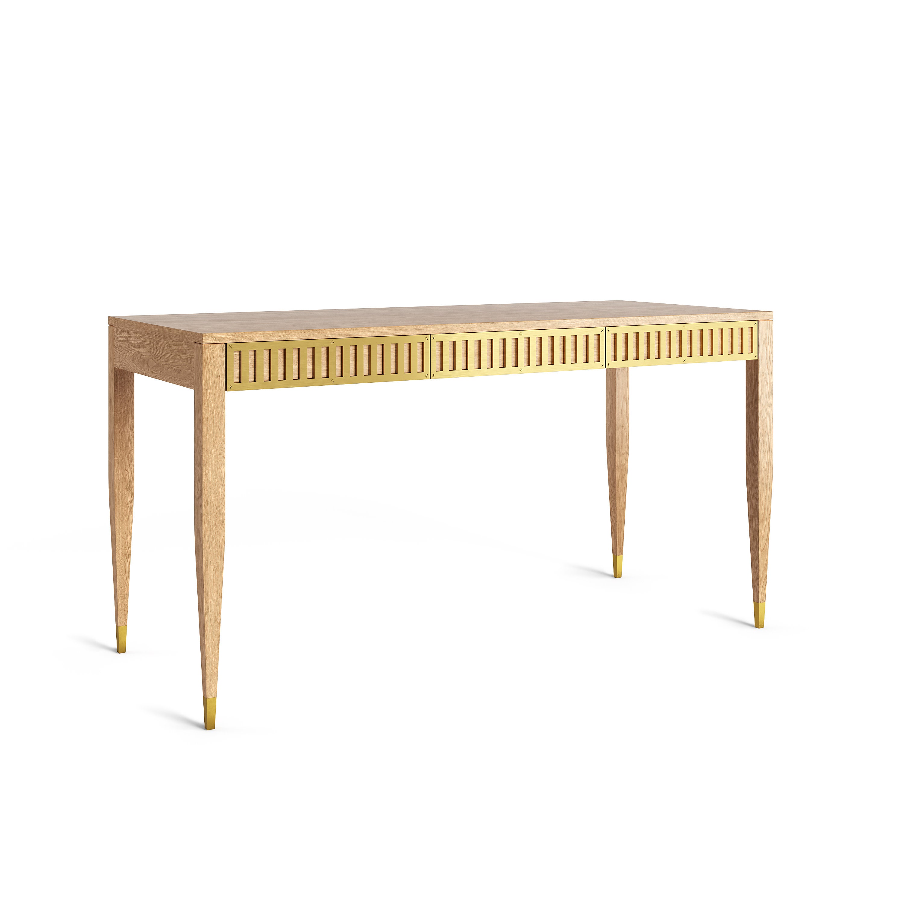 Oak Office Desk With Three Solid Oak Drawers With Brass - Etsy