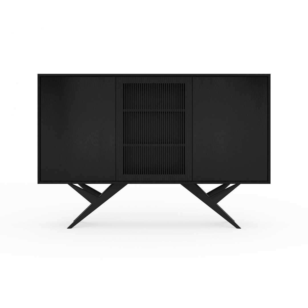 Black Oak Highboard, Mid Century Modern Style, Slatted Door Credenza - Etsy