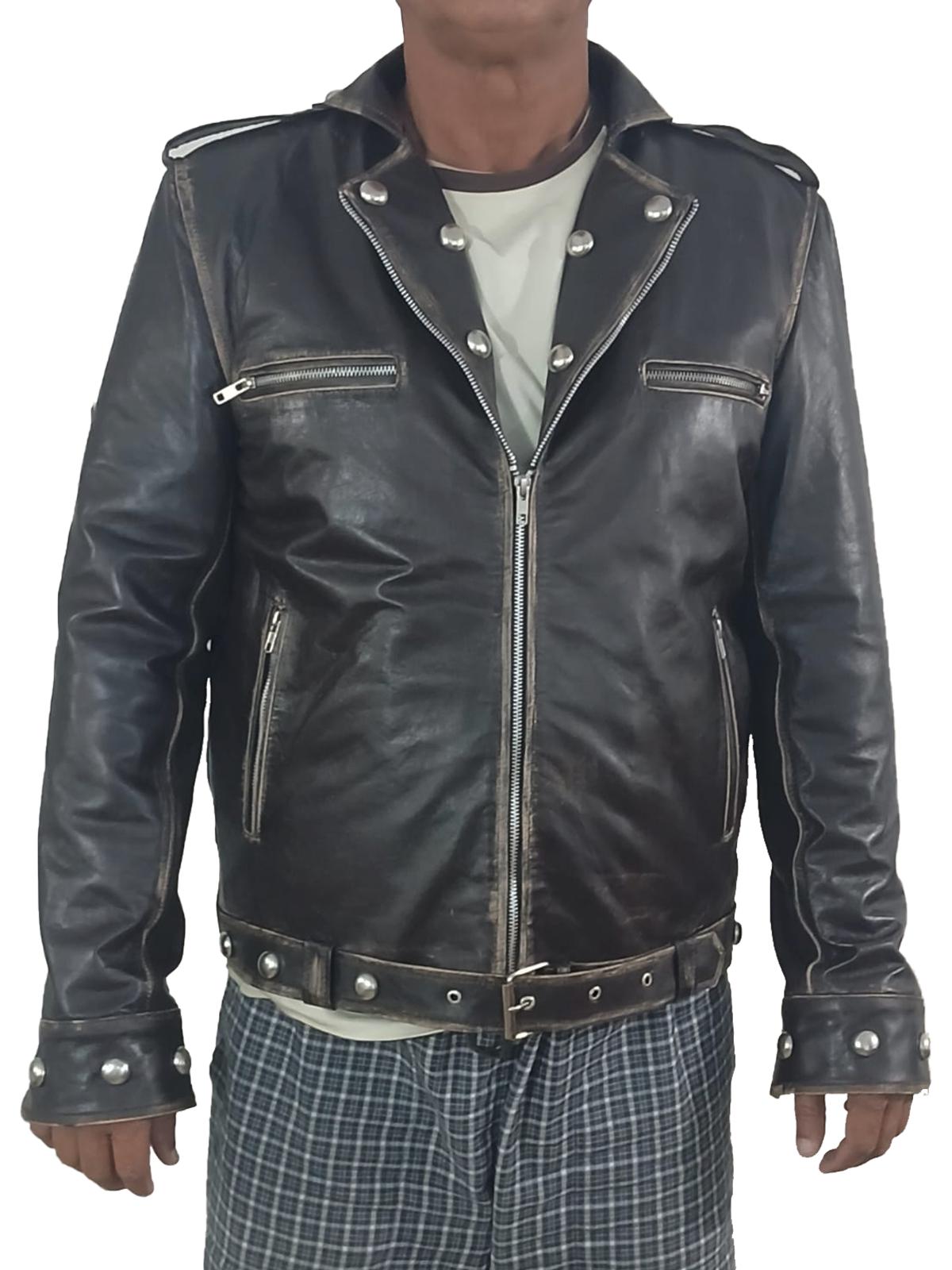 Men's Brown Tunnel Snake Rule Cafe Racer Real Leather Jacket Handmade ...