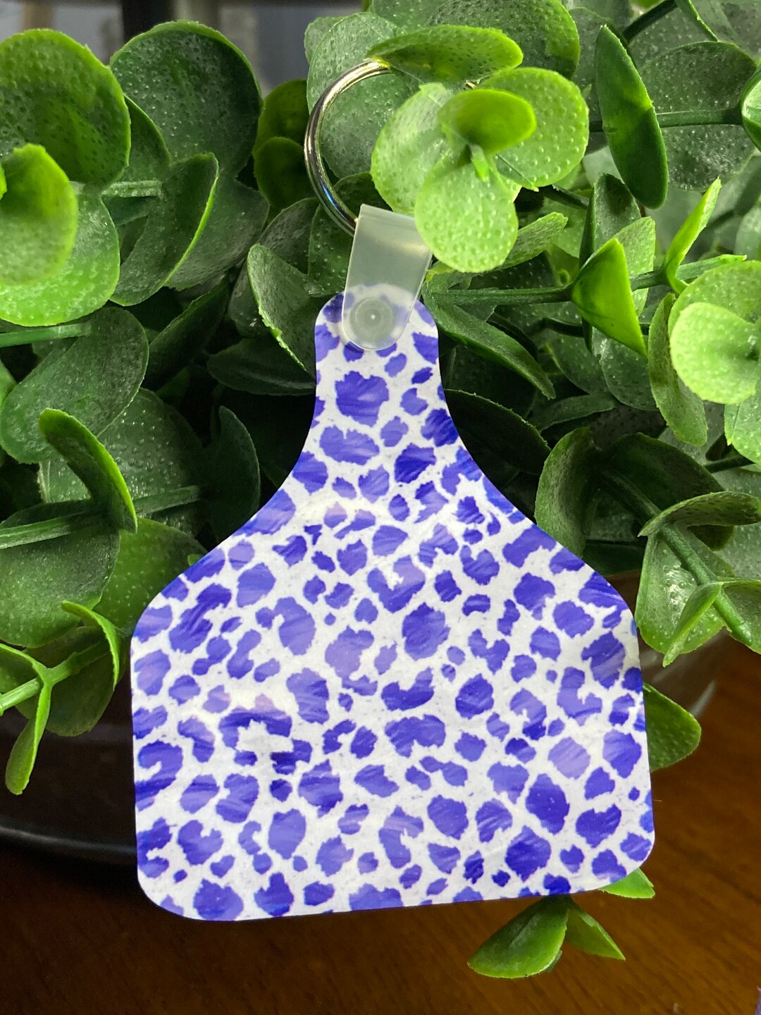 Purple Animal Print Cow Tag Keychain, Cow Ear Tag Keychains, Animal ...